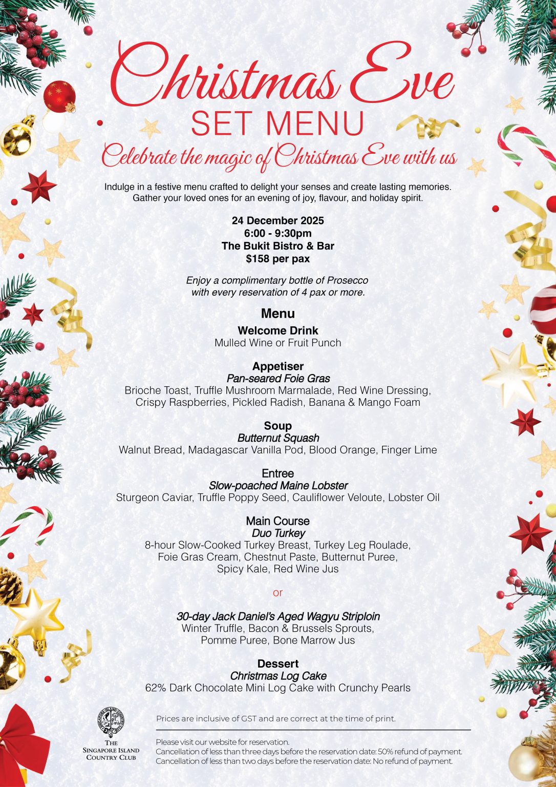 Christmas Eve Set Menu – The Singapore Island Country Club